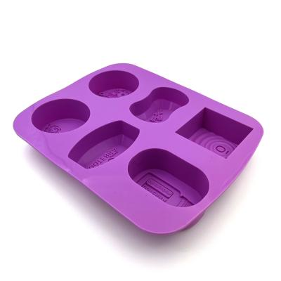 China Custom Durable 6 Cavity Silicone Soap Mold 23.9x18.7x3.6cm DIY Reusable Round Square for sale