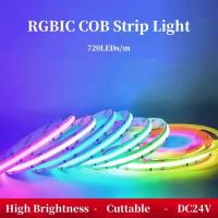 China 720 LEDs/m WS2811 RGBIC COB LED Strip 12mm DC24V Colorful Light Strips for sale