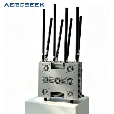 China Enhanced Uav Detection High Power 6 Band 300W Anti Drone Jammer with Fpv Alert 3km Range 24 7 Automatic RF Interference Airspace Drone Jamming System for sale