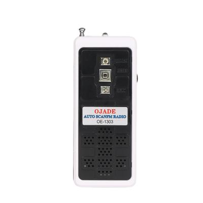 China Black Portable FM Radio with Earphones 3V Auto Scan Mini Flashlight 105x43x22mm for sale