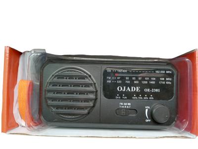 China OJADE OE-2301 Emergency Solar Hand Crank Radio 2000mAh AM/FM/WB Black for sale