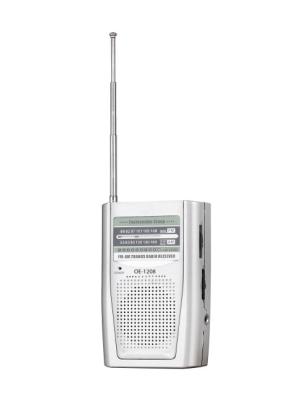 China OJADE OE-1208 Silvery Pocket-Sized AM FM Radio Portable Compact Built-In Speaker 2 AA Batteries for sale