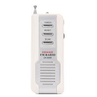 China DEKKO DK-8808 White ABS Pocket Radio FM Auto Scan Built-In Speaker Dry Battery Powered Mini Flashlight for sale