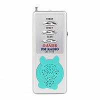 China OJADE OE-7011 Emergency Light Handheld FM Radio 88-108MHz with Belt Buckle Portable Pocket Radio for sale