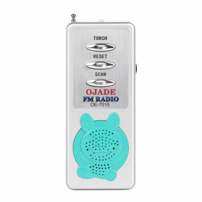 China OJADE OE-7011 Emergency Light Handheld FM Radio 88-108MHz with Belt Buckle Portable Pocket Radio for sale