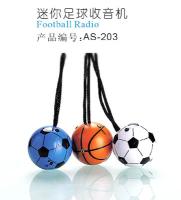 China Football Design Mini Pocket FM Radio with Lanyard 40mm Diameter DC1.5V for sale