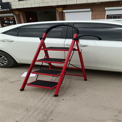 China Foldable Carbon Steel Hand Truck Ladder Red 4 Steps Round Handrail for sale