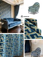 China Light Retro Blue and Gold Geometric Jacquard Velvet Fabric For Sofa for sale