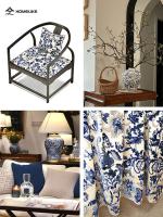 China Oriental-style Blue And White Porcelain Patterns Jacquard Velvet For Sofa for sale