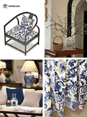 China Oriental-style Blue And White Porcelain Patterns Jacquard Velvet For Sofa for sale