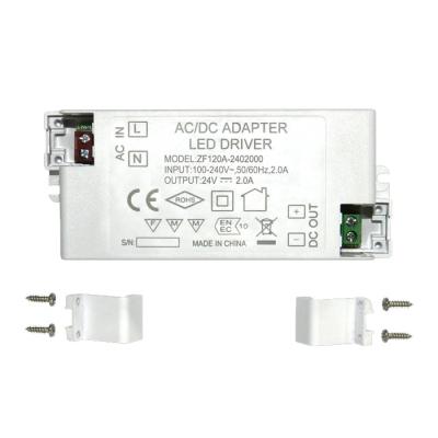China 48W LED Driver White Plastic Case ZF120A-2402000 IP20 Power Supply 24V 2A for Celling Light and Working Hours 50000 hrs for sale