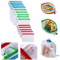 China RoHS Eco Drawstring Vegetable Bags , SGS Washable Mesh Reusable Grocery Bags for sale