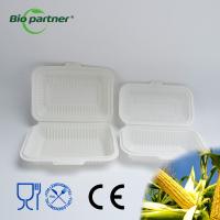 China Biodegradable Cornstarch Clamshell Take Out Food Container 9x9 Inch Rectangle Shape for sale