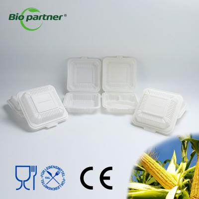 China Rectangle Cornstarch Clamshell Food Packaging 20000pcs Disposable Lunch Bento Single Tier for sale