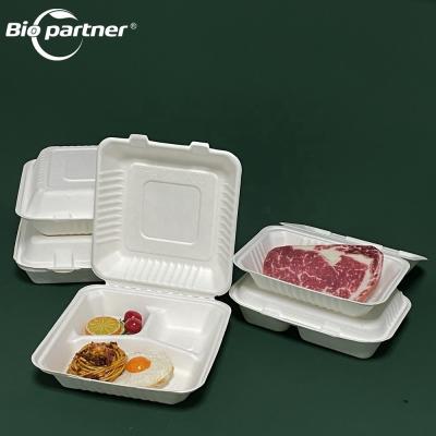 China Eco-Friendly AL4 Sugarcane Bagasse Pulp Clamshell Food Container with Custom Logo for sale