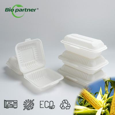 China Compostable Corn Starch Clamshell Food Container for Plastic Togo Lunch Box for sale