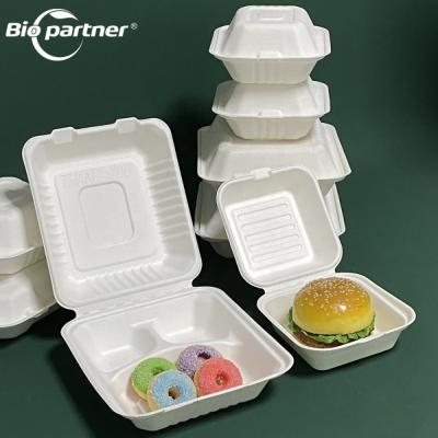China Eco Friendly Biodegradable Clamshell Container 8x8 Microwave Safe Rectangle for sale