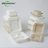 China Disposable Sugarcane Bagasse 3 Compartment Lunch Box Food Container Pulp Hinge Hamburger Box for sale