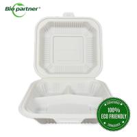 China Customized Logo 3 Compartment Disposable Food Container Cornstarch lunch restaurant Box for sale