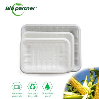 China Disposable Blister PP Corn Starch Food Tray for Fruit Meat Vegetable Packaging Custom Size for sale
