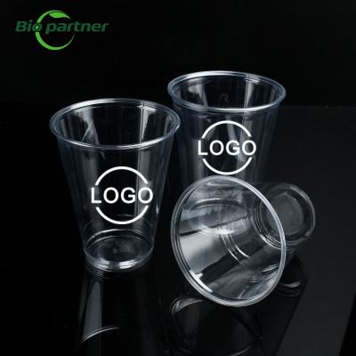 China Custom Printed PLA Clear PET Cup with Lids 10oz 32oz Disposable Coffee Festival Drink Cup for sale