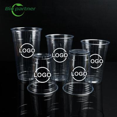 China Custom PLA Clear Disposable Smoothie Juice Cup 10oz 32oz with Lids for Takeaway for sale