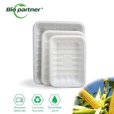 China Corn Starch Blister Disposable Fresh Fruit Tray Rectangular Plastic Food Packaging Custom Size for sale