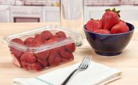 China Custom 20oz Clear PET Plastic Hinged Clamshell Container Tamper Proof Food Packaging for sale