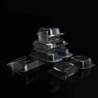 China Clear BOPS Plastic Hinged Container Square 500ml for Food Fruit Bread Dessert Packaging for sale