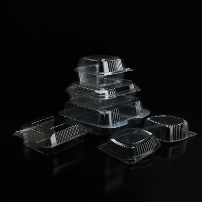 China Clear BOPS Plastic Hinged Container Square 500ml for Food Fruit Bread Dessert Packaging for sale