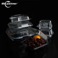 China Clear BOPS Plastic Hinged Container Square 500ml for Food Fruit Bread Dessert Packaging for sale