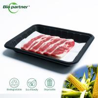 China Custom Logo Cornstarch Biodegradable Food Grade Tray for Fresh Steak Meat 200x150mm for sale