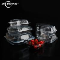 China Clear BOPS Plastic Hinged Container Square 500ml for Food Fruit Bread Dessert Packaging for sale