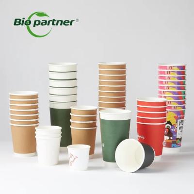 China Disposable Biodegradable Double Wall Coffee Cup 8oz 12oz Custom Logo Eco Friendly for sale