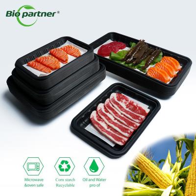 China Custom Cornstarch Black Blister Disposable Plastic Tray for Food Packaging 200ml for sale