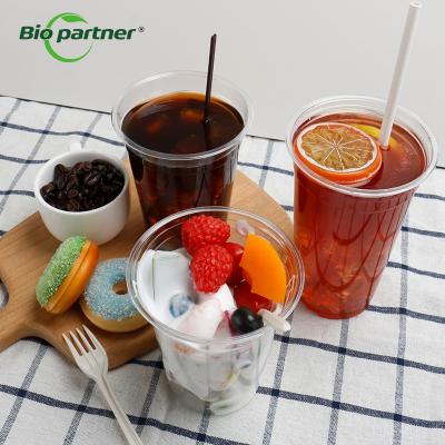 China Custom Logo PLA Clear Milk Tea Cups 10oz to 32oz Disposable To Go Plastic Cup With Lid for sale