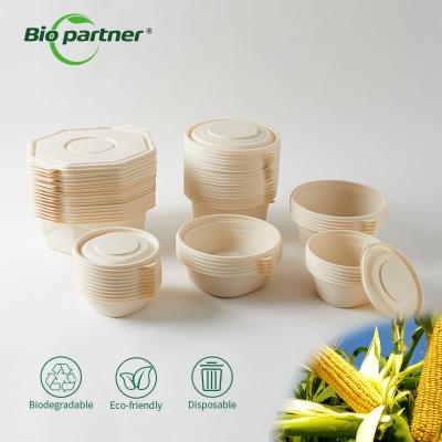 China Eco Friendly Corn Starch Disposable Takeaway Salad Bowl 500ml with Lid for sale