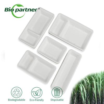 China Disposable Bagasse Snack Box Tray 100% Biodegradable Compostable for Fast Food Takeaway Custom Logo for sale