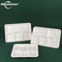 China 5 Compartment 6 Partition 730ml Sugarcane Bagasse Meat Tray for Baking Hot Dog Fish for sale