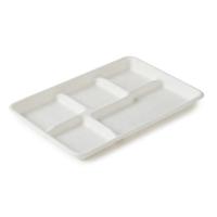 China 5 Compartment 6 Partition 730ml Sugarcane Bagasse Meat Tray for Baking Hot Dog Fish for sale