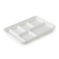China 5 Compartment 6 Partition 730ml Sugarcane Bagasse Meat Tray for Baking Hot Dog Fish for sale