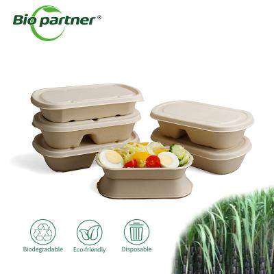 China 2 Compartment Sugarcane Bagasse Pulp Lunch Box 12oz 16oz 24oz 32oz Biodegradable Takeaway Bento Meal Container for sale