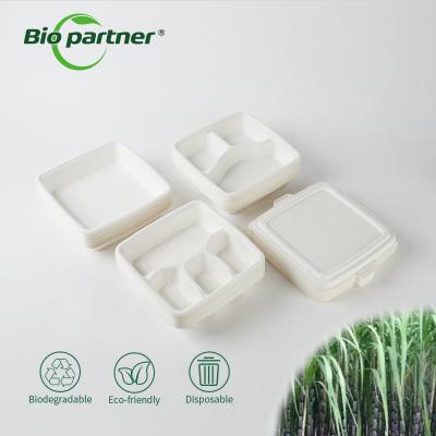 China 6 Compartment Disposable Bagasse Lunch Bento Box 20000 MOQ Biodegradable for Events for sale