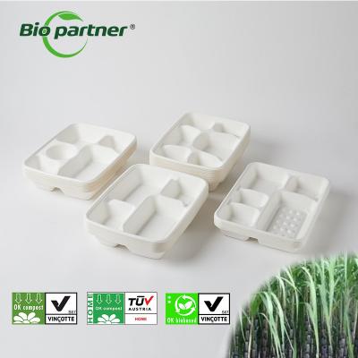 China 4 Compartment Disposable Bagasse Plates 10 Inch for Fast Food School Lunch Trays for sale