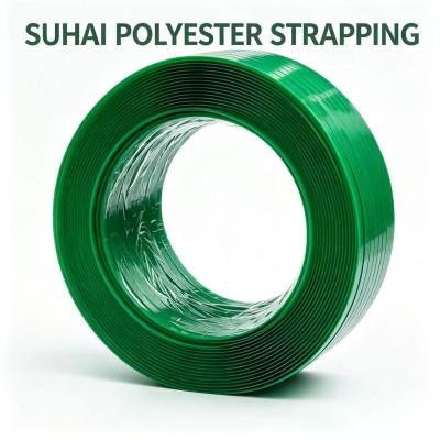 China 5400N Anti Break PET Strapping Tape Pallet Cargo Green Polyester Strapping for sale