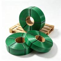 China Pallet Bundling Strapping PET 4160N 13mm Anti Scratch Green PET Strap for sale