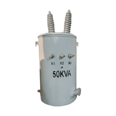 China 12.4kV 240V 50kVA Single Phase Pole Mounted Oil Immersed Distribution Transformer with 60Hz Frequency and 675kg Total Weight for sale