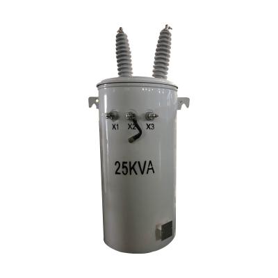 China 25kVA Oil Immersed Distribution Transformer Single Phase Pole Mounted 13800V 120/240V Copper Windings for sale