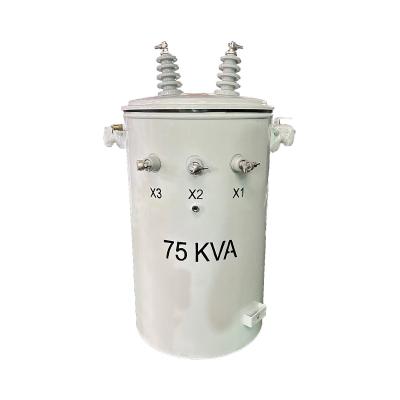 China Single Phase Pole Mounted Oil Immersed Transformer 75kVA 34500V Dual Winding for sale