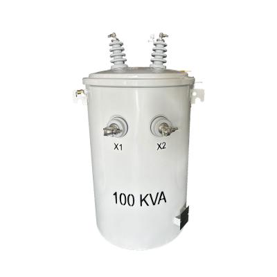 China 100 KVA Single Phase Pole Mounted Transformer Oil Type 13.8kV to 277V ANSI IEEE for sale